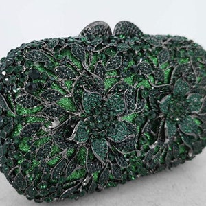 New Gold With Ruby Red Austrian Crystal Double Floral-hard Shell Clutch ...