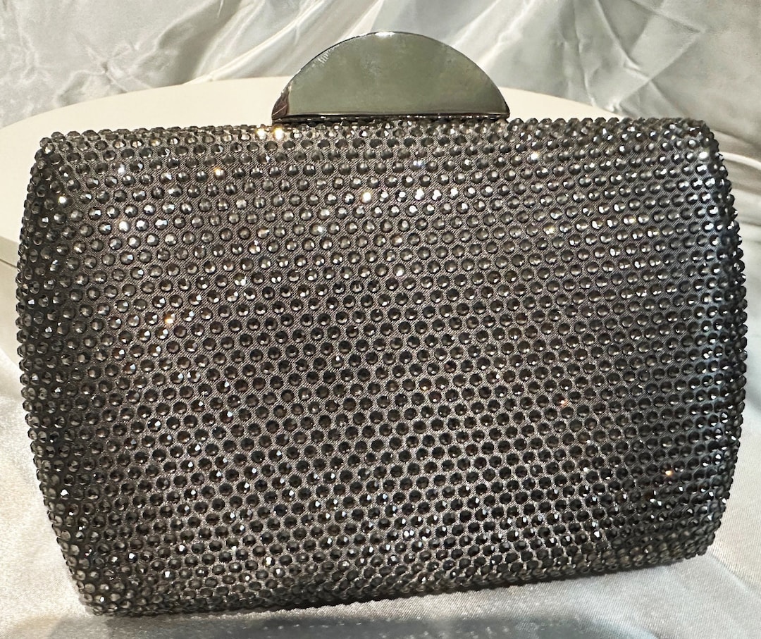 New Stunning Dark Gunmetal Gray Crystal Evening Clutch Bag With ...