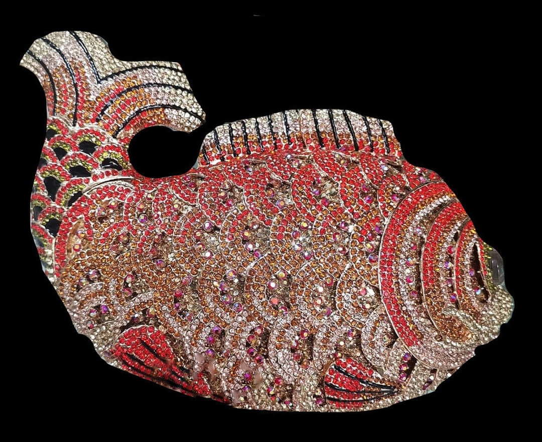New Ruby Red & Amber Austrian Crystal Fish Clutch Handbag - Etsy
