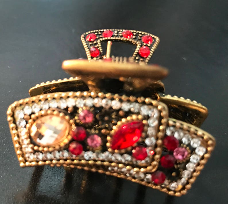 New Antique Gold With Ruby and Amber Crystal & Rhinestone 1 1/2'' Hair ...