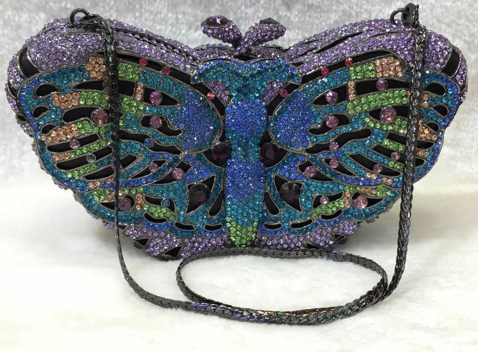 New Multi Color Austrian Crystal Butterfly Hard Shell Clutch | Etsy