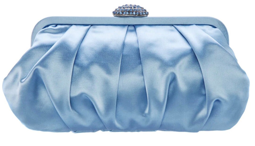 New Blue Inverted Pleated Satin Evening Clutch Bag With a Silver ...