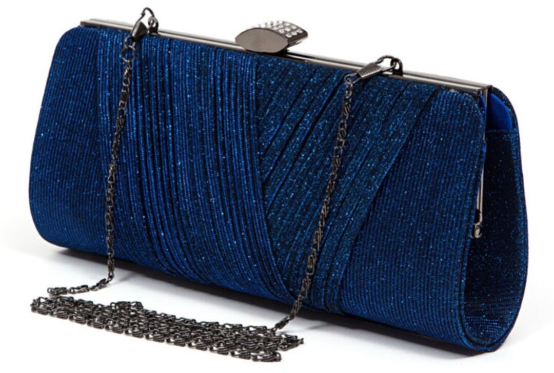 New Metallic Navy Pleated Clutch Large Evening Handbag25 - Etsy