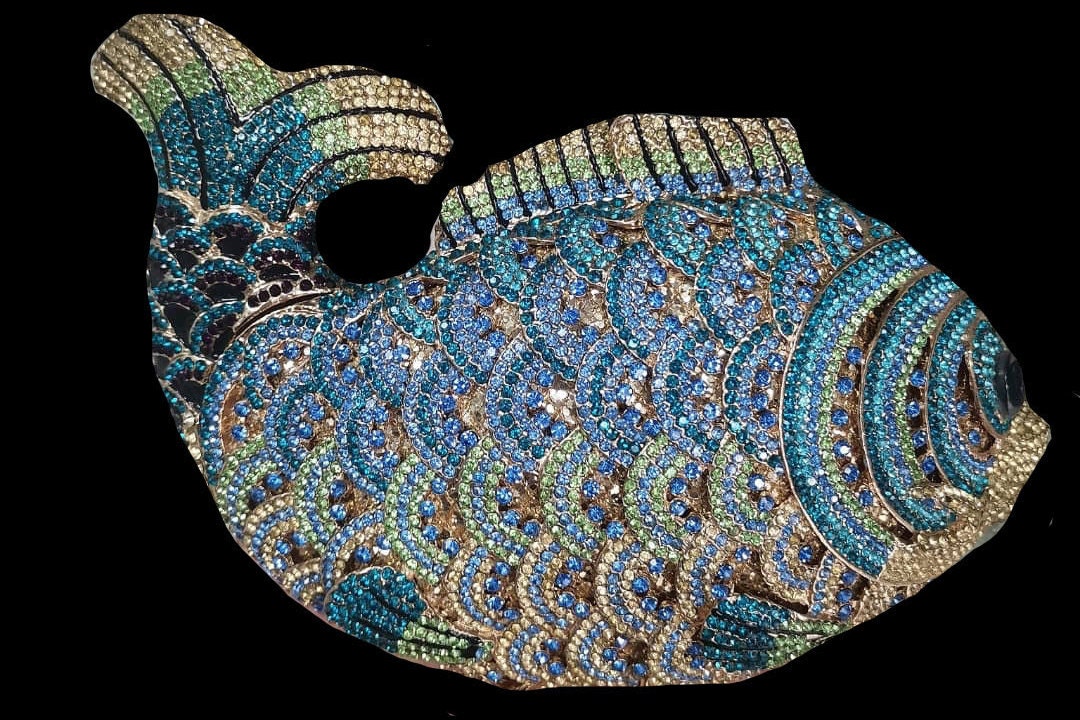 New Aqua Blue & Gold Austrian Crystal Fish Clutch Handbag - Etsy