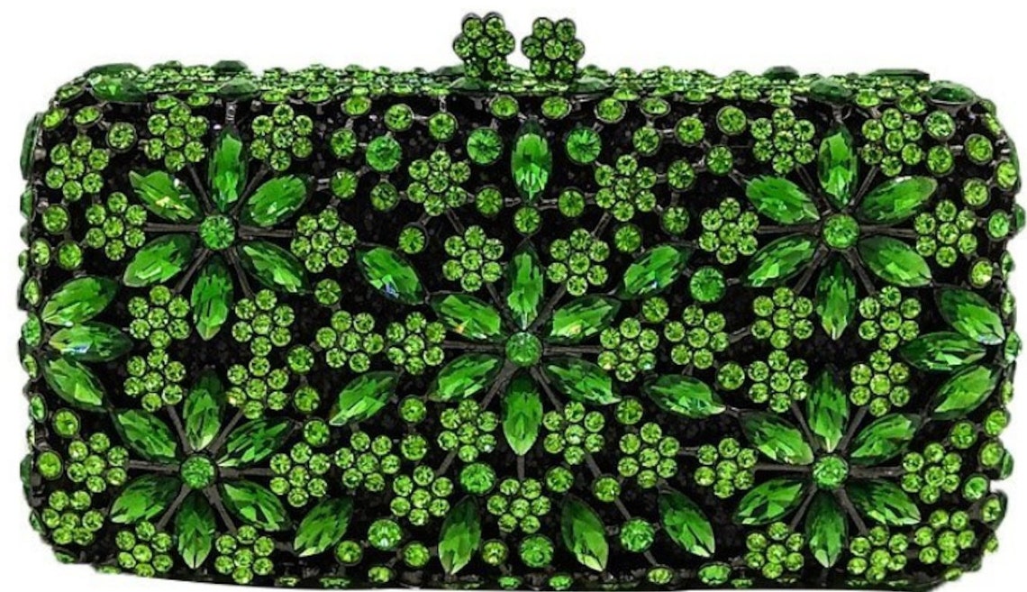 New Black With Green Austrian Crystal Floral Hard Shell | Etsy