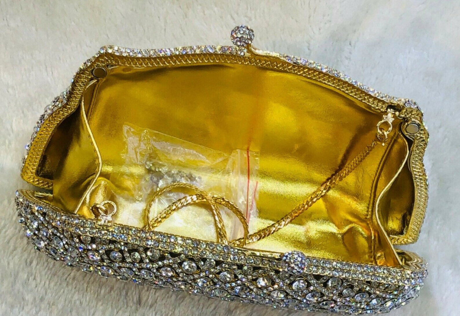 New Gold With Clear Austrian Crystal Minaudiere Hard Shell | Etsy