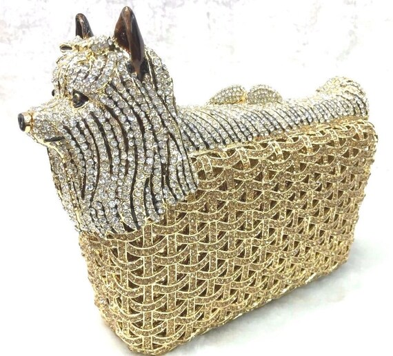 New Gold Minaudiere With Clear Austrian Crystal Yorkie Dog - Etsy