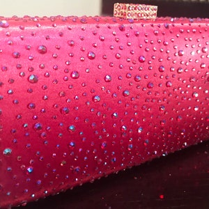 New Bright Pink Satin With Pink Iridescent Crystal clutch Evening ...