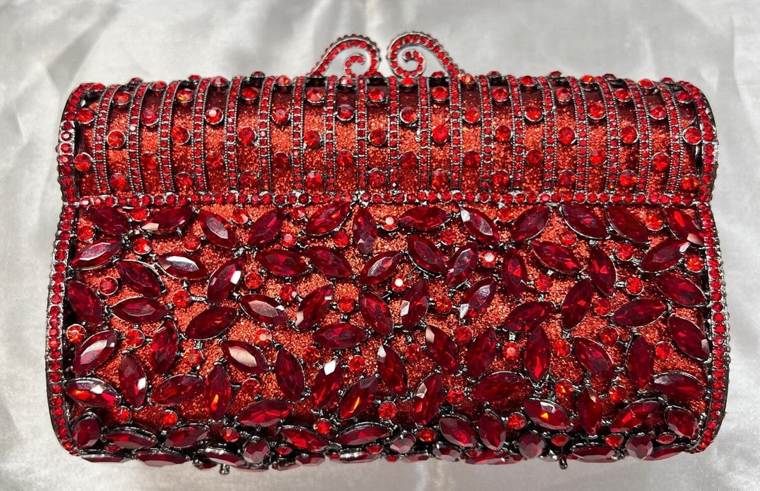 New Stunning Ruby Red Marquis Cluster Minaudiere Crystal Evening Clutch ...