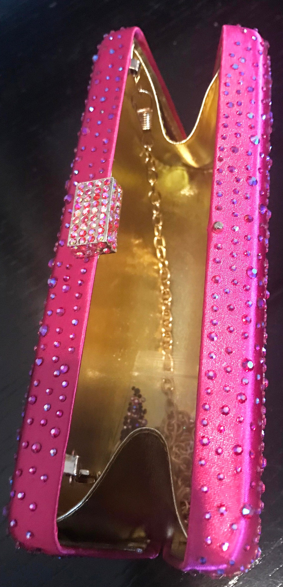New Bright Pink Satin With Pink Iridescent Crystal clutch - Etsy