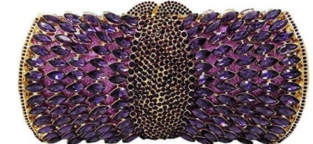 New Gold With Amethyst Austrian Crystal Hard Shell Clutch Evening ...