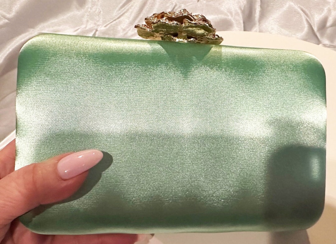 Satin Evening Clutch: Gold Crystal Rose Closure - Etsy