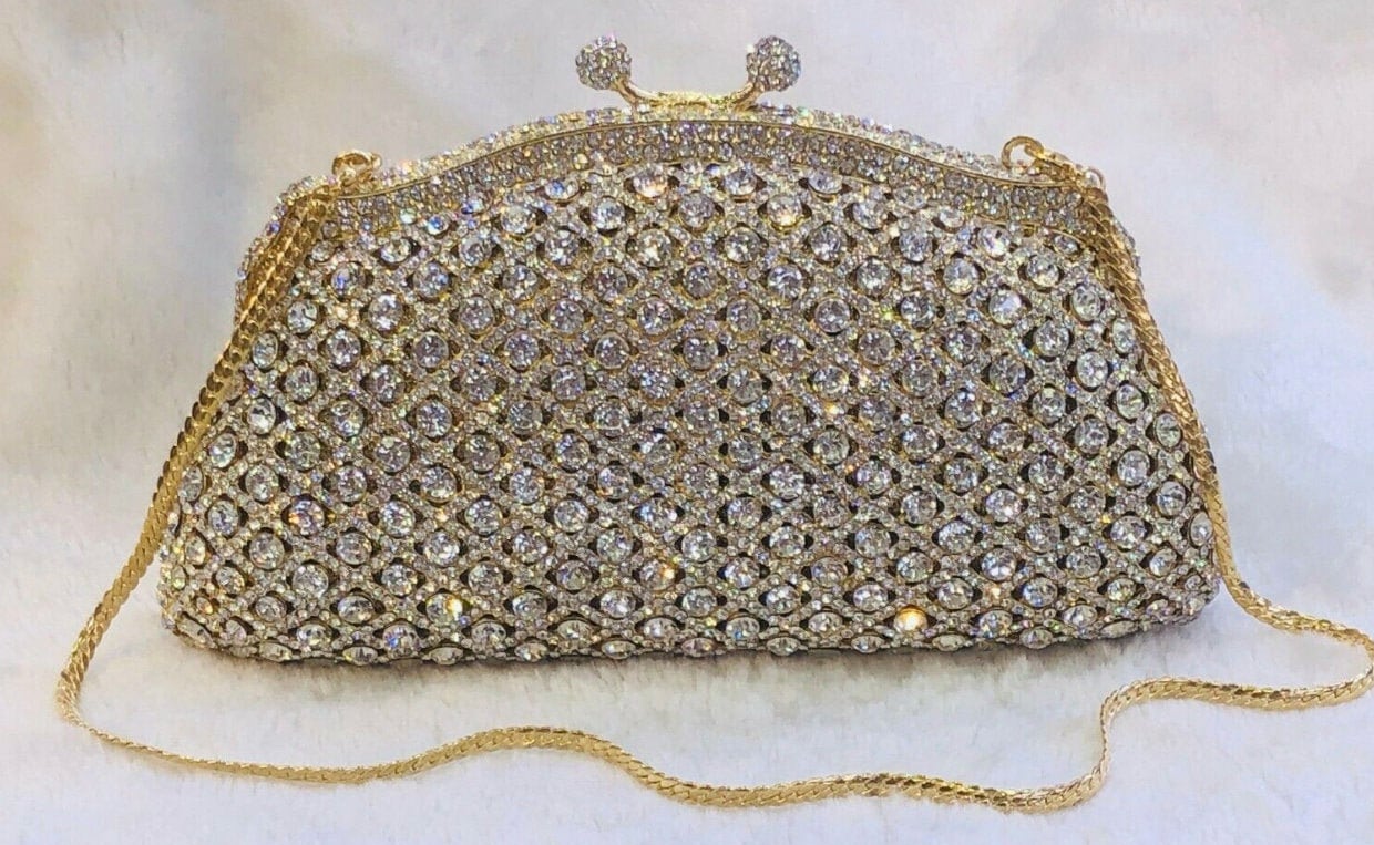 New Gold With Clear Austrian Crystal Minaudiere Hard Shell | Etsy