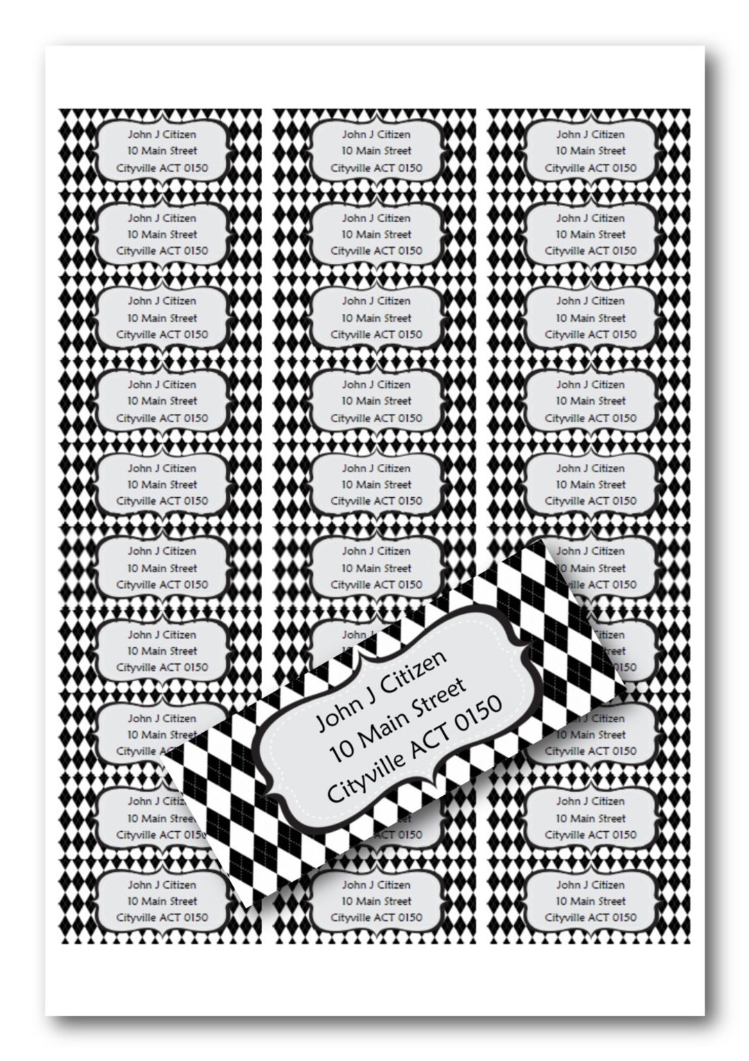 Black Argyle Design Custom Return Address Labels Matte or Gloss Finish Personalised - Etsy