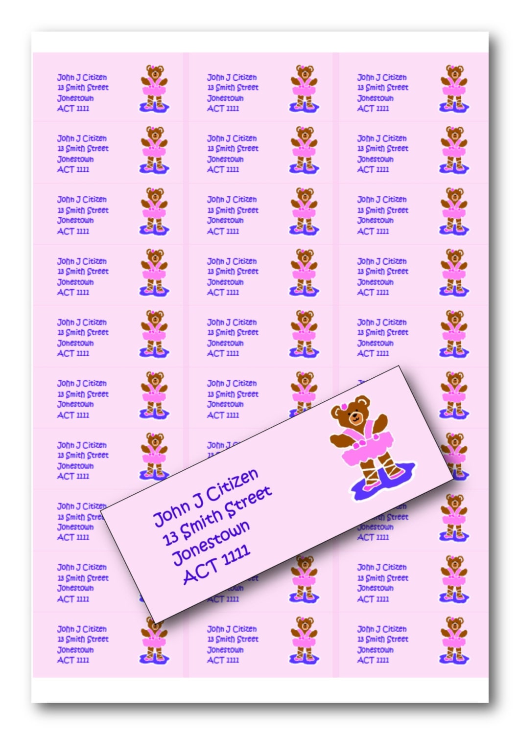 Ballerina Bear Labels Custom Return Address Labels Dancing Bear Design ...