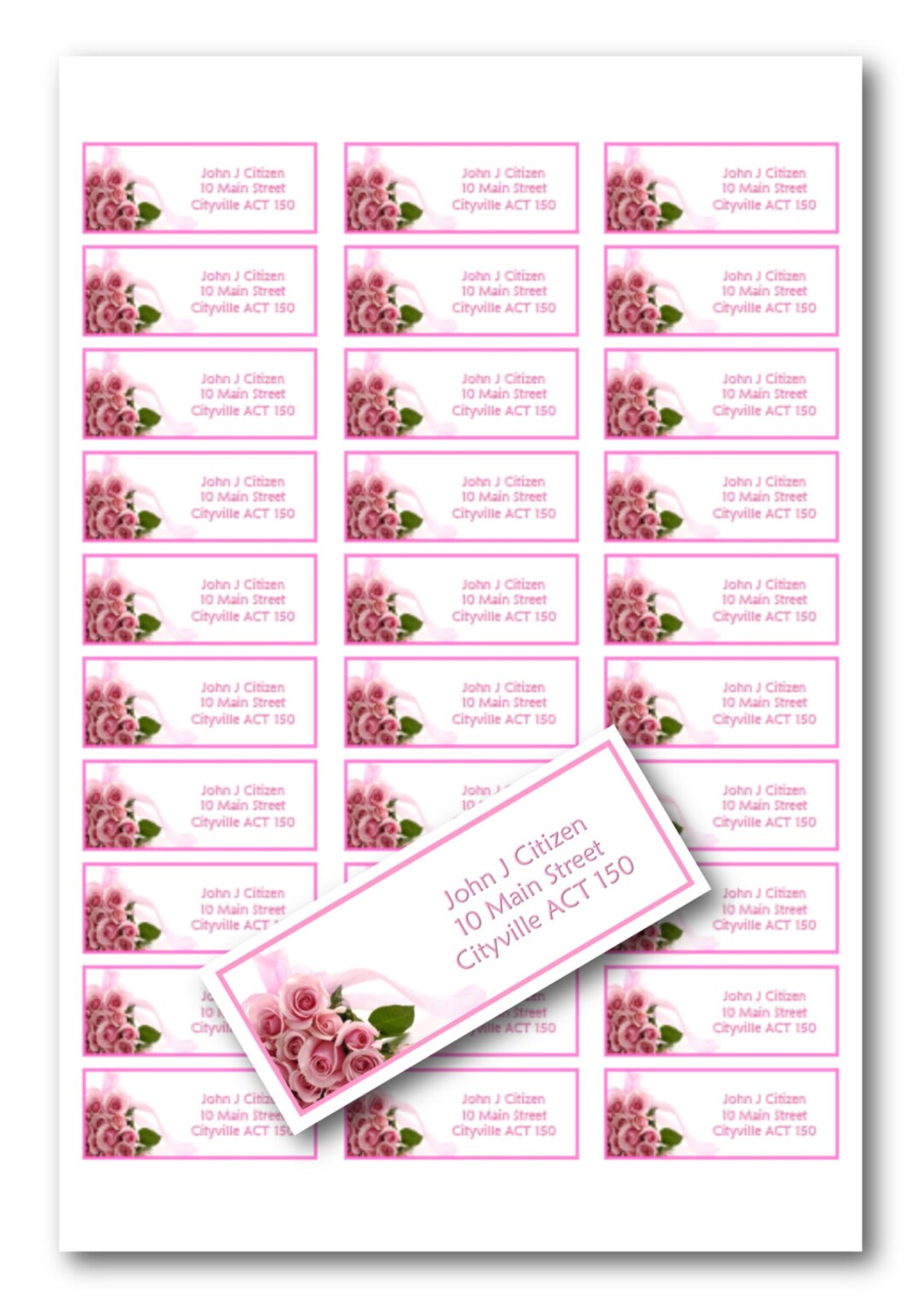 Pink Roses Labels Custom Return Address Labels Floral Design Matte or ...