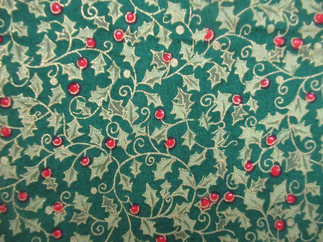 Fabri Quilt Inc. Christmas Seasons Greetings Holly and Berries Green ...