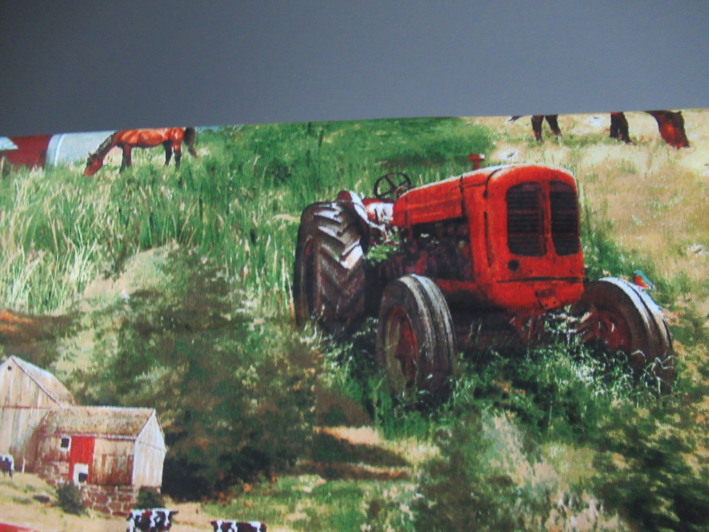 Farm Barn Tractor Truck and Farm Animals Scenic Farm Cotton Fabric That ...