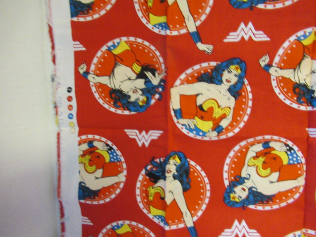 DC Comics Wonder Woman Circles in Red Multi Color Cotton Fabric and Has ...