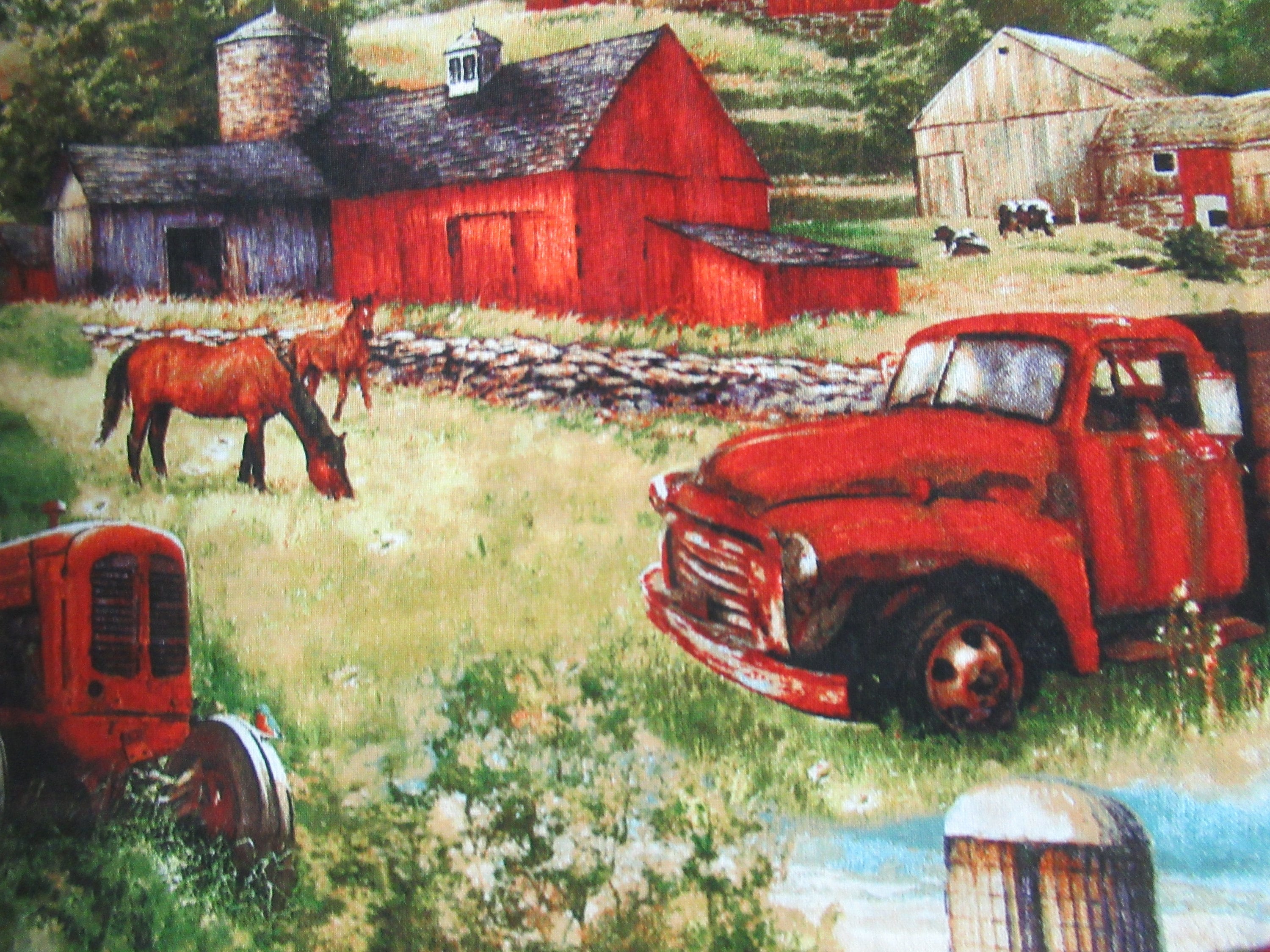 Farm Barn Tractor Truck and Farm Animals Scenic Farm Cotton - Etsy