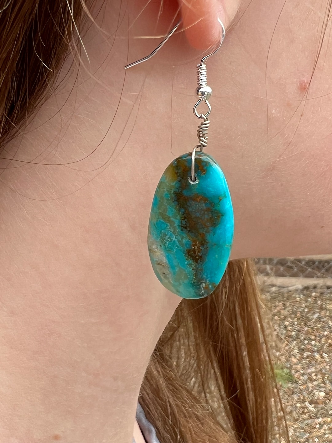Kingman Turquoise Slab Earrings - Etsy