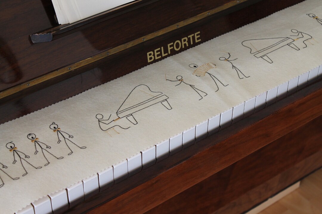 Embroidered Piano Runner – Wool Keyboard Cover With Musicians – Choir ...