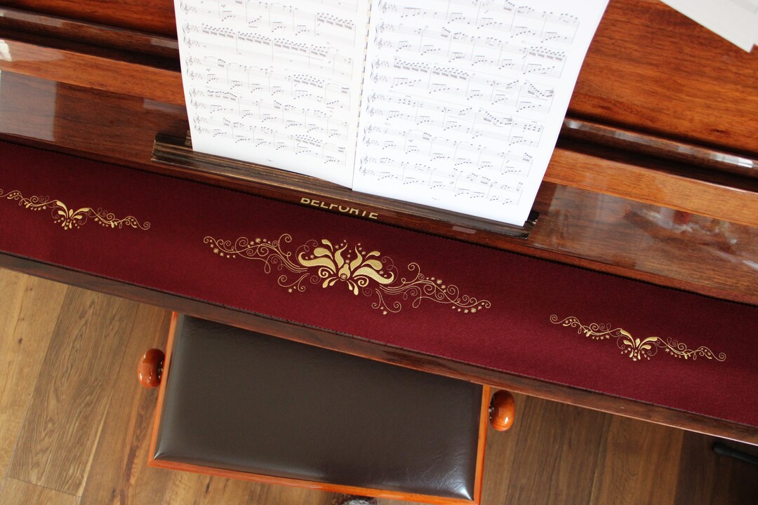Piano Runner With Gold Embroidery – Musical Ornaments With Notes ...