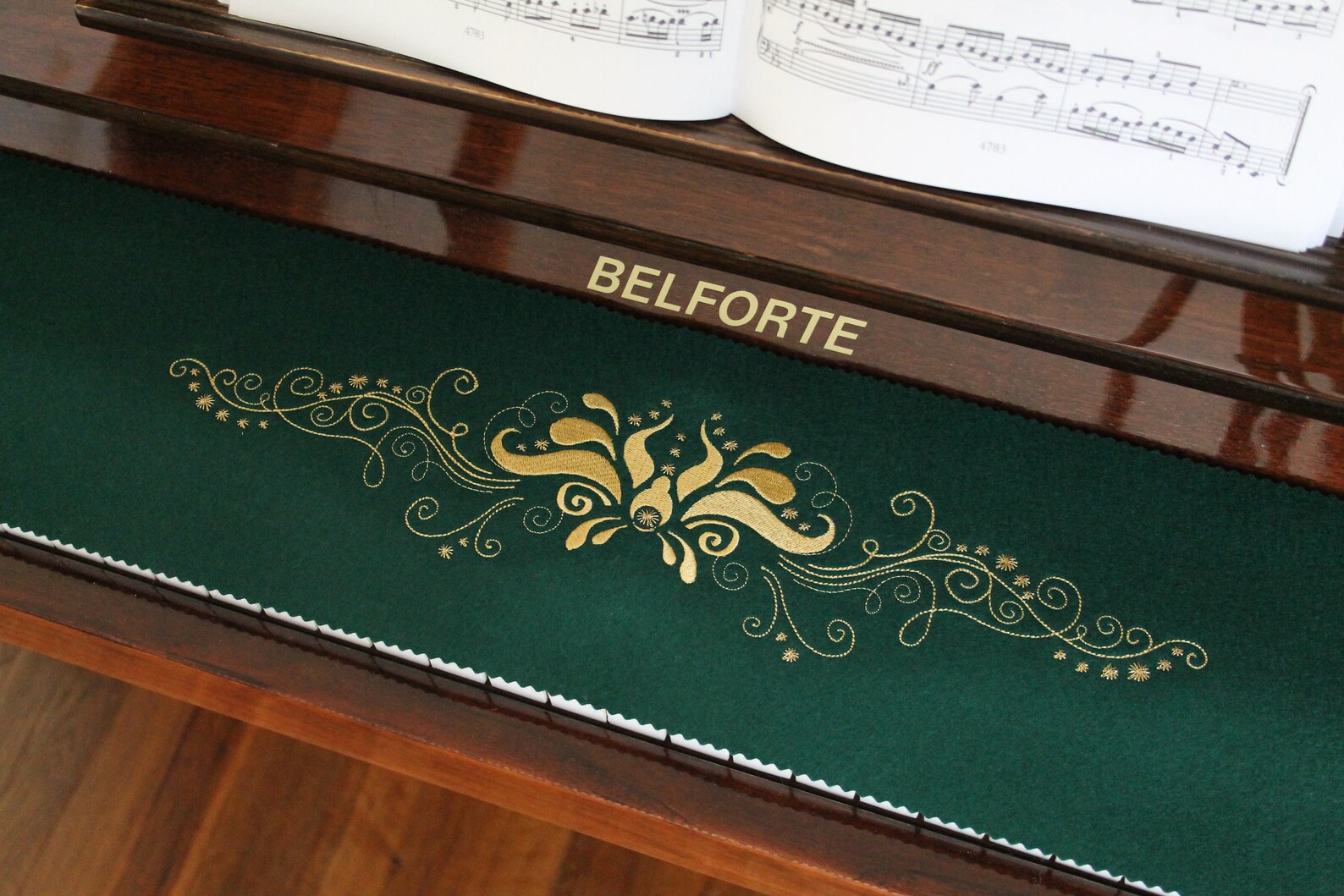 Baroque Piano Runner With Music Ornament • Embroidery on 100% Wool ...