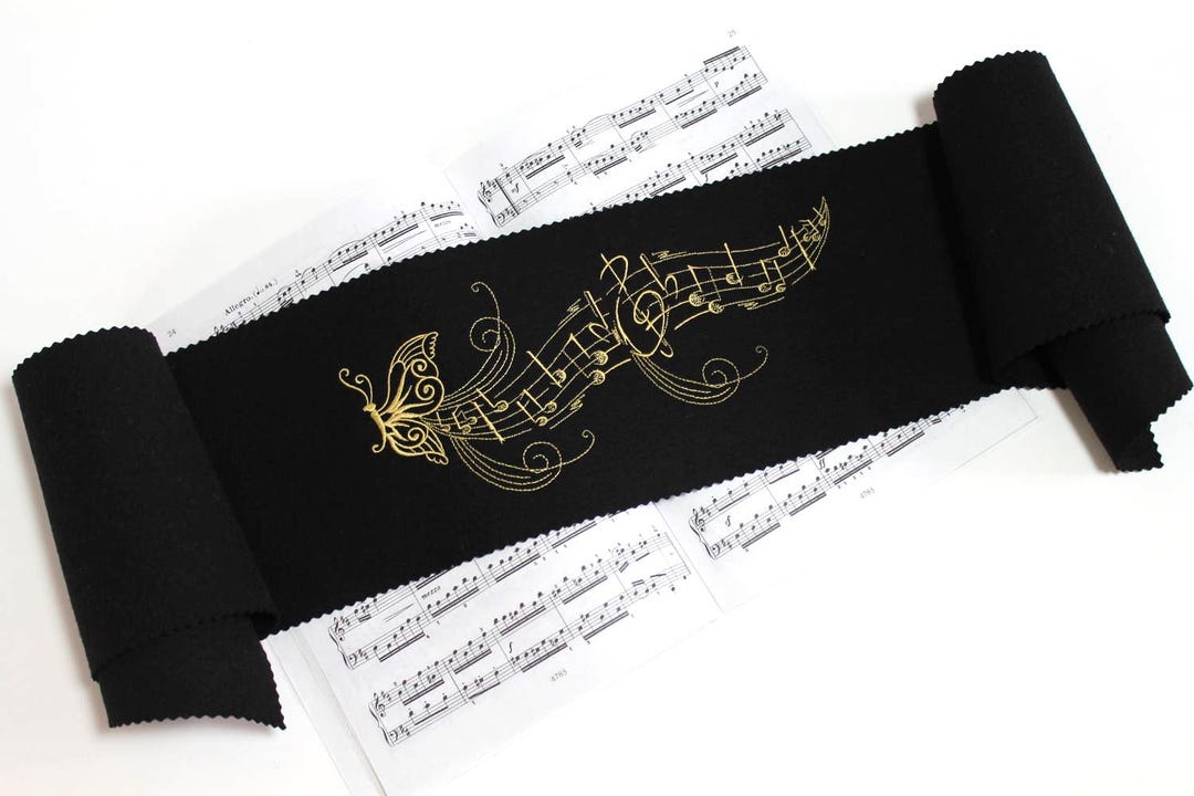 Piano Runner With Butterfly & Music Notes – 130×16 cm – Felt Cover ...