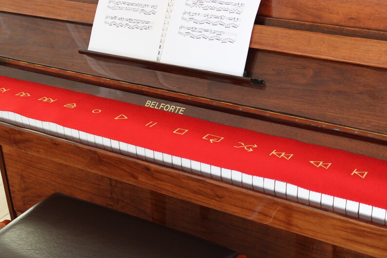 Piano Runner With Retro Media Icons – Play, Pause, Stop – Embroidered ...
