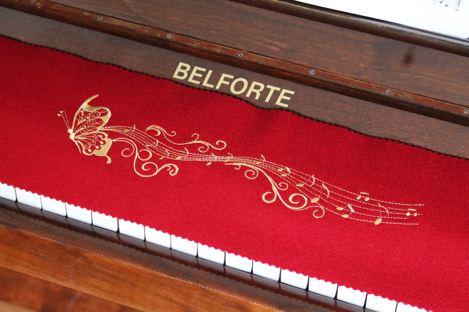 Piano Runner With Embroidery “musical Butterfly” – Elegant Felt Piano ...