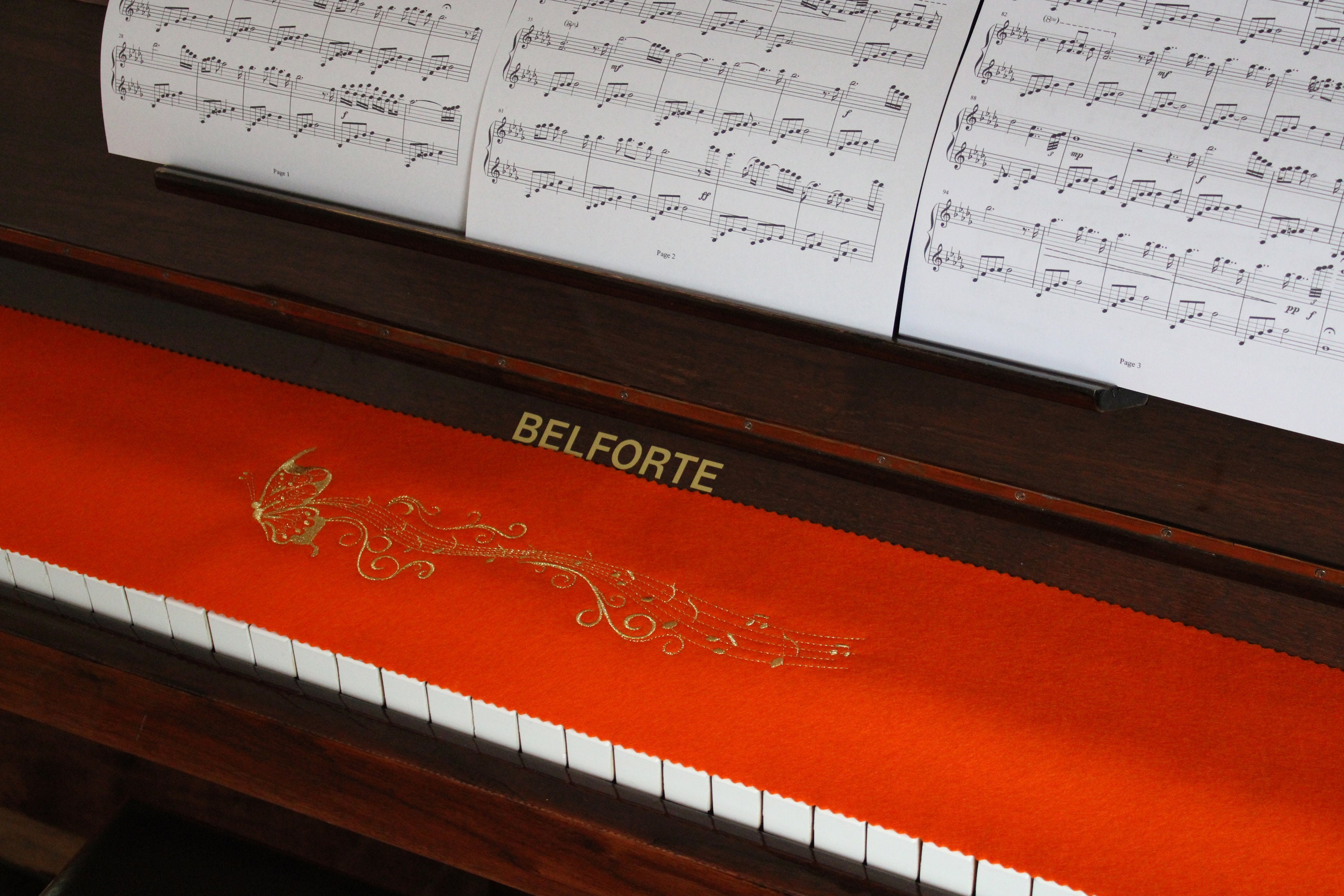 Piano Runner With Embroidery “musical Butterfly” – Elegant Felt Piano ...