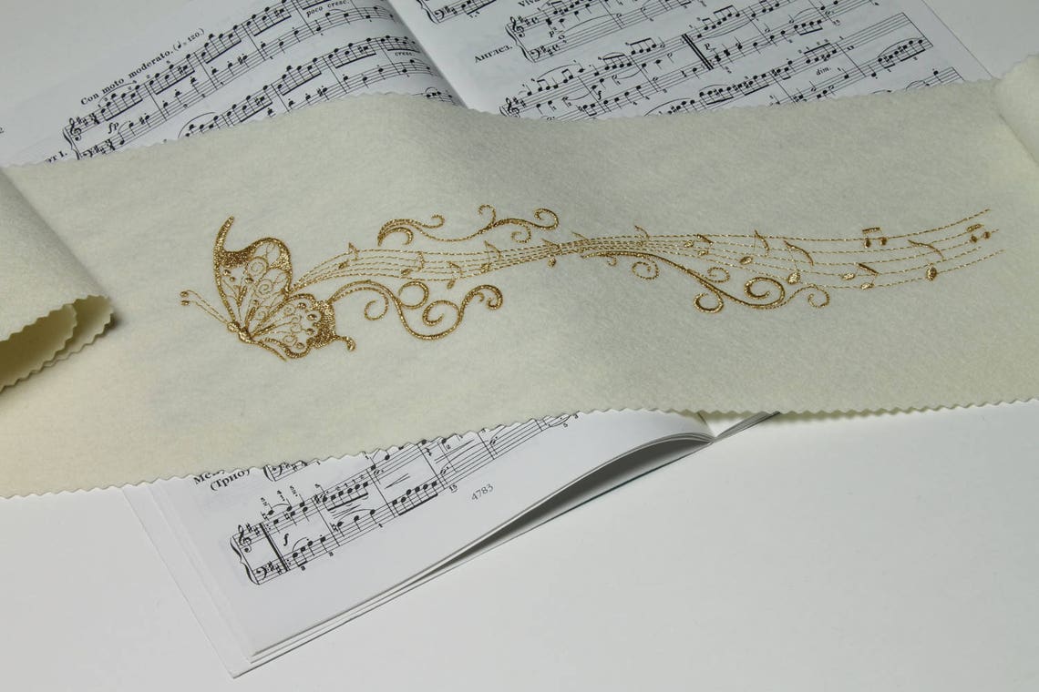 Piano Runner With Embroidery “musical Butterfly” – Elegant Felt Piano ...