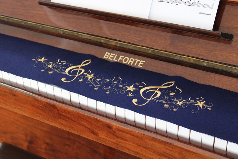 Piano Runner 130×16 cm With Treble Clef Motif – 100% Wool Felt Keyboard ...