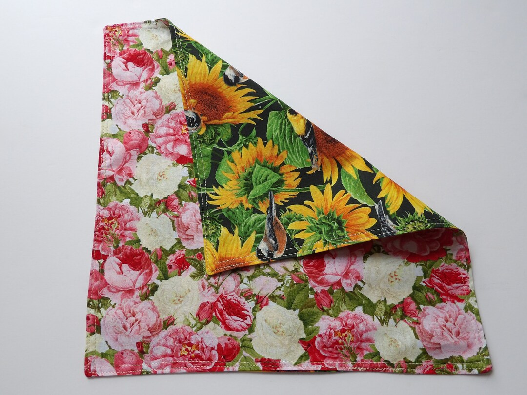 Double Sided Cloth Napkin Black Red 12 in X 12 in 100% Cotton Floral ...