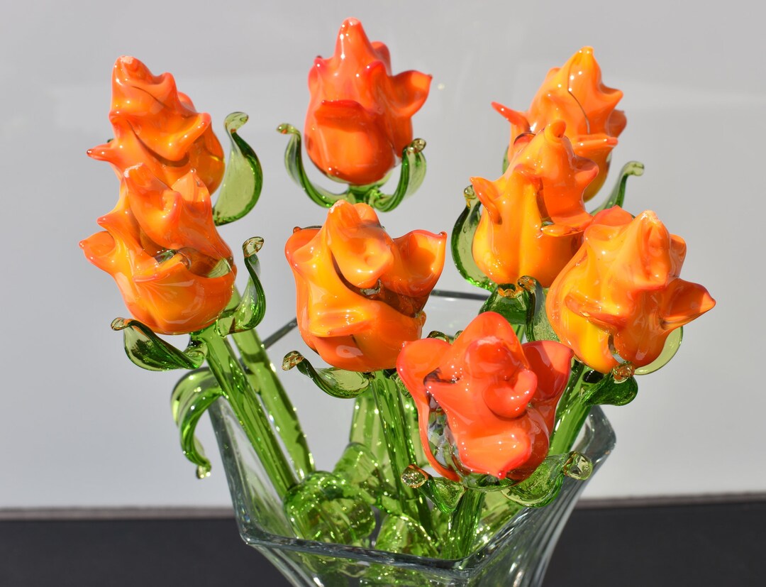 Beautiful Orange Glass Rose Flower. Excellent Addition to Your Glass ...