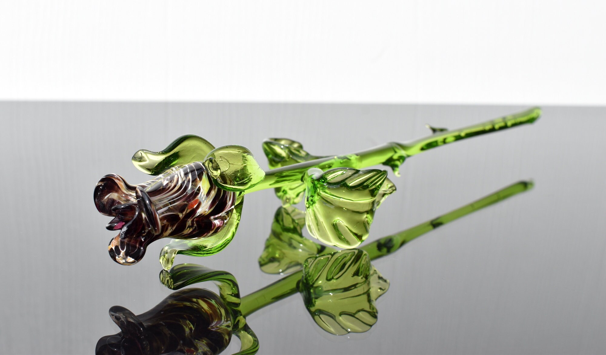 Beautiful Long Stem Purple Glass Rose With Multicolor Accent - Etsy