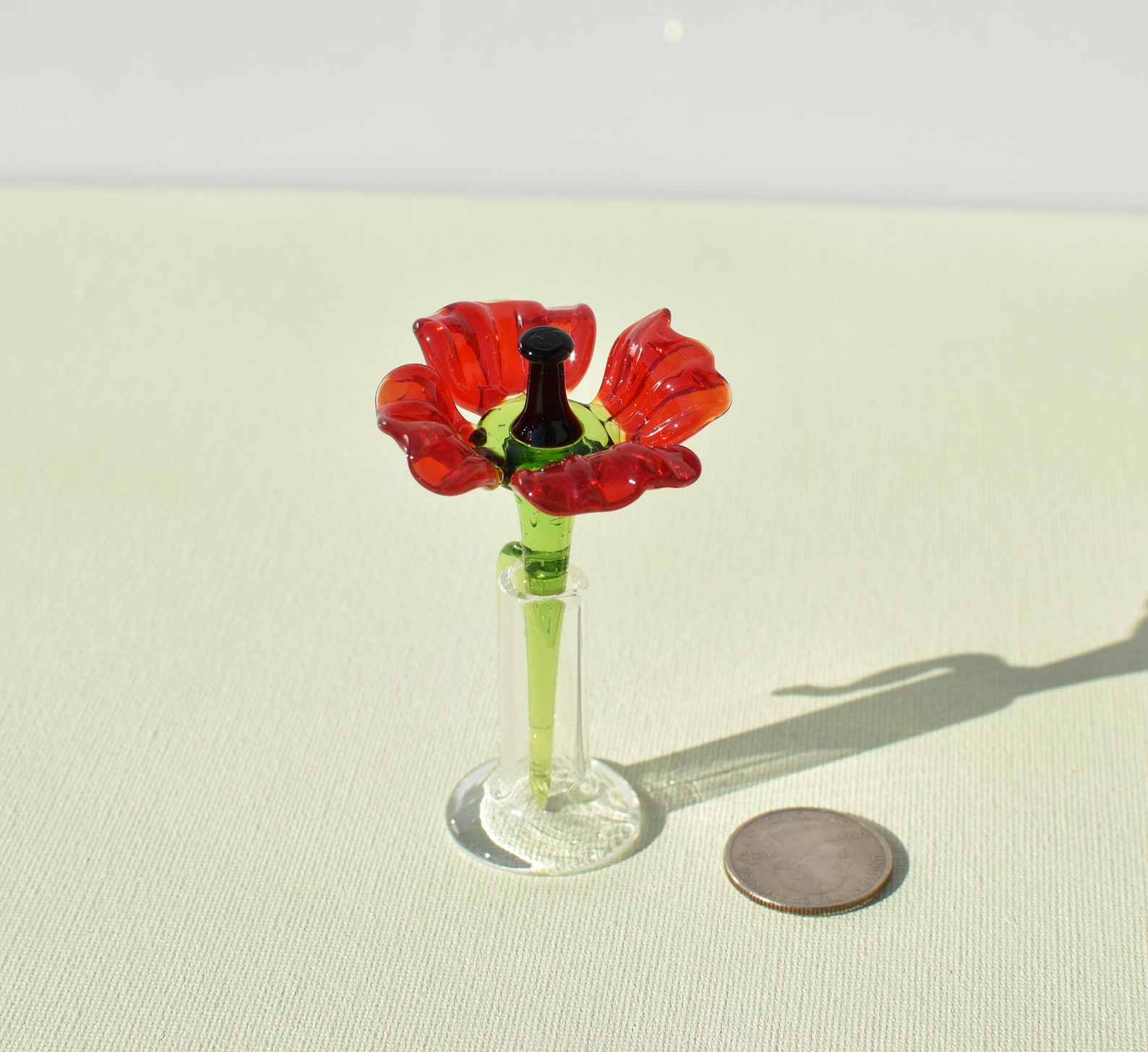 Beautiful Miniature Glass Poppy Flower in a Vase. Excellent Addition to ...