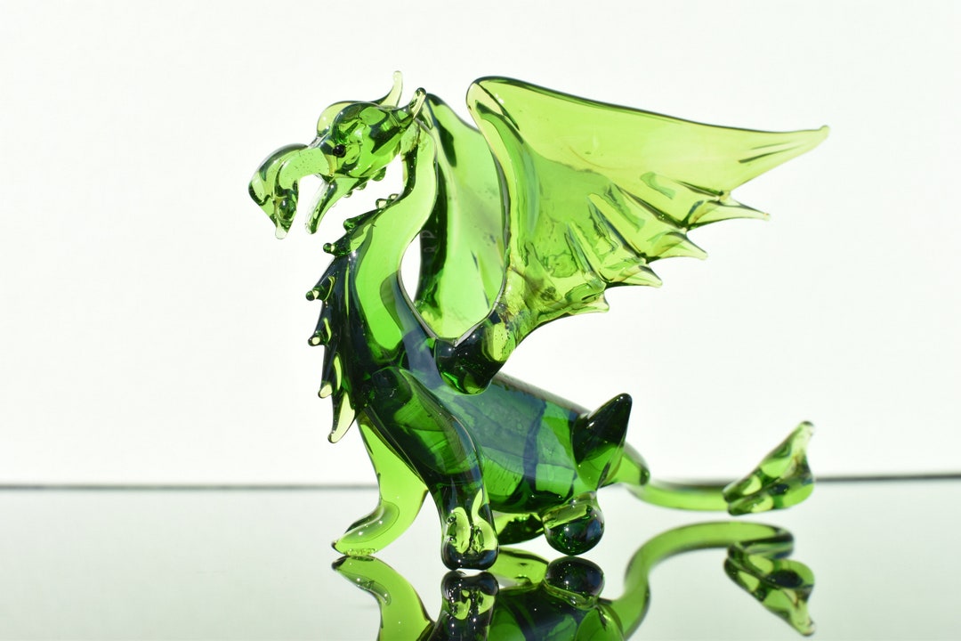 Handmade Green Glass Dragon Figurine: Flame Work Art Glass, 5 Inch - Etsy