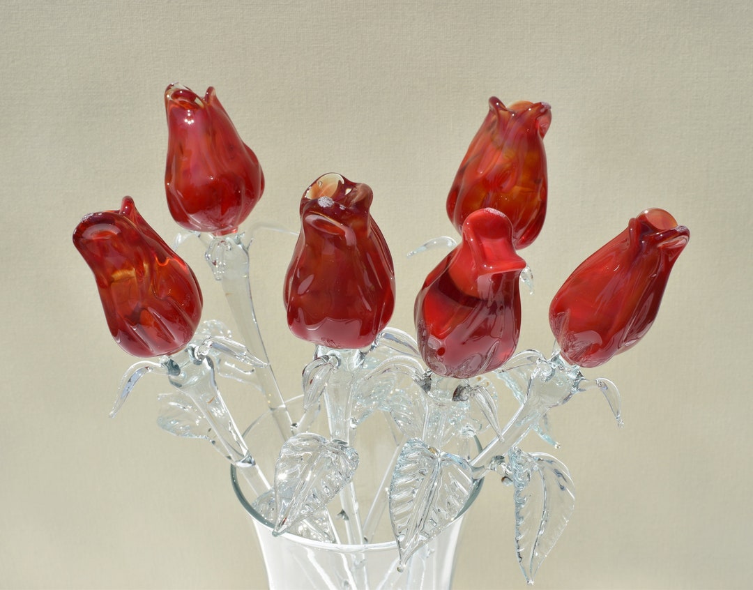 Beautiful Long Stem Red-clear Glass Rose Flower. Excellent Addition to ...