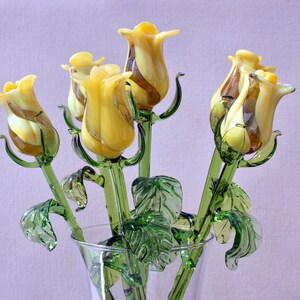 Beautiful Yellow Glass Long Stem Rose Flower. Excellent Addition to ...