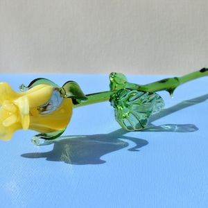 Beautiful Yellow Glass Long Stem Rose Flower. Excellent Addition to ...