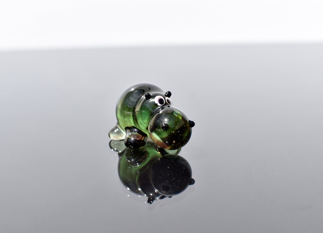 Handmade Green Glass Hippo Figurine: Whimsical Art Glass Sculpture - Etsy