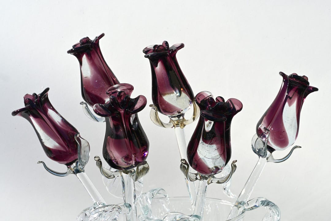 Gorgeous Rare Purple- Clear Transparent Color Glass Long-stem Rose ...