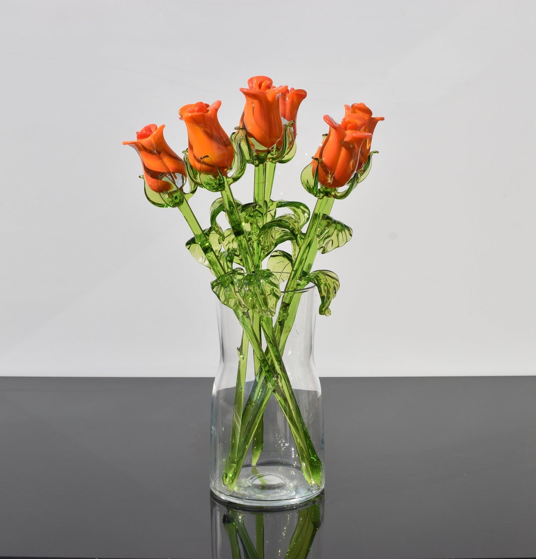 Gorgeous Orange Glass Long Stem Rose Flower. Excellent - Etsy
