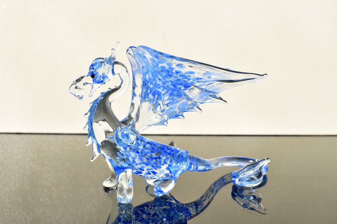 Gorgeous Glass Transparent Blue Dragon With Wings. Superior ...