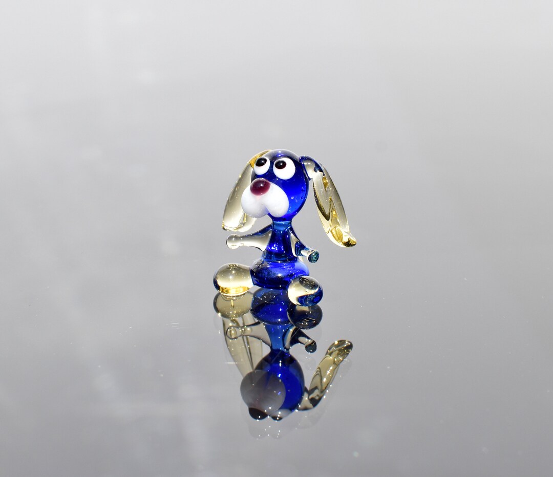 Tiny Blue Glass Dog Miniature: Cobalt Blue Whimsical Figurine - Etsy