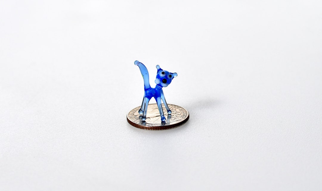 World's Smallest Cute Glass Tiny Blue Cat. Lamp Work Miniature ...