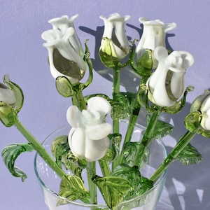 Beautiful White-green Long Stem Glass Rose Flower. Excellent Addition ...