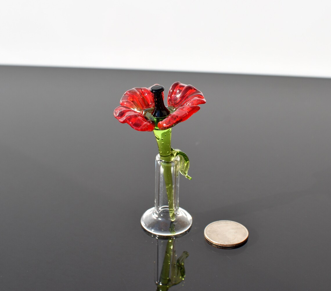 Beautiful Miniature Glass Poppy Flower in a Vase. Excellent - Etsy